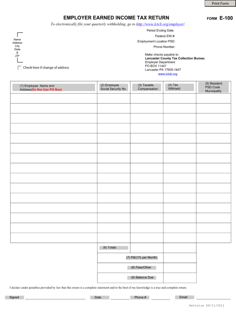 Tax Form E100 Fill Online Printable Fillable Blank PdfFiller ... Tax Form E100 Fill Online Printable Fillable Blank PdfFiller ...